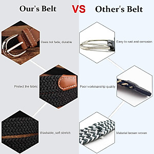 YUCFOREN 2 Pack 1'' Narrow Width Elastic Belt, Stretch Braided Skinny Fabric Woven Women or Girl Jeans Dress Casual Belt