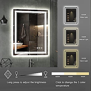 VanPokins LED Bathroom Mirror, 24x32 Inch Gradient Front and Backlit LED Mirror for Bathroom, 3 Colors Dimmable CRI>90 Double Lights, IP54 Enhanced Anti-Fog, Hanging Plates Wall Mount Lighted Mirror