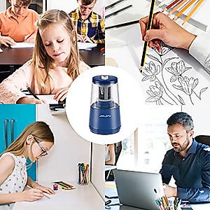 JARLINK Electric Pencil Sharpener, Heavy-Duty Helical Blade to Fast Sharpen, Auto Stop for No.2/Colored Pencils(6-8mm), USB/Battery Operated in School Classroom/Office/Home (Blue)