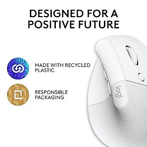 Logitech Lift for Mac Wireless Vertical Ergonomic Mouse, Bluetooth, Quiet Clicks, Silent Smartwheel, 4 Customizable Buttons, for macOS/iPadOS/MacBook Pro/Macbook Air/iMac/iPad - Off White