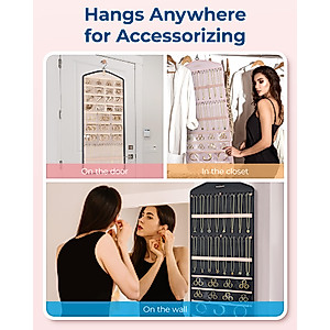 BAGSMART Hanging Jewelry Organizer with Hanger Metal Hooks Double-Sided Jewelry Holder for Organizing Earrings Necklaces Rings Perfect for in Hanging Closet, Wall, Door, 1 Piece, Large, Black