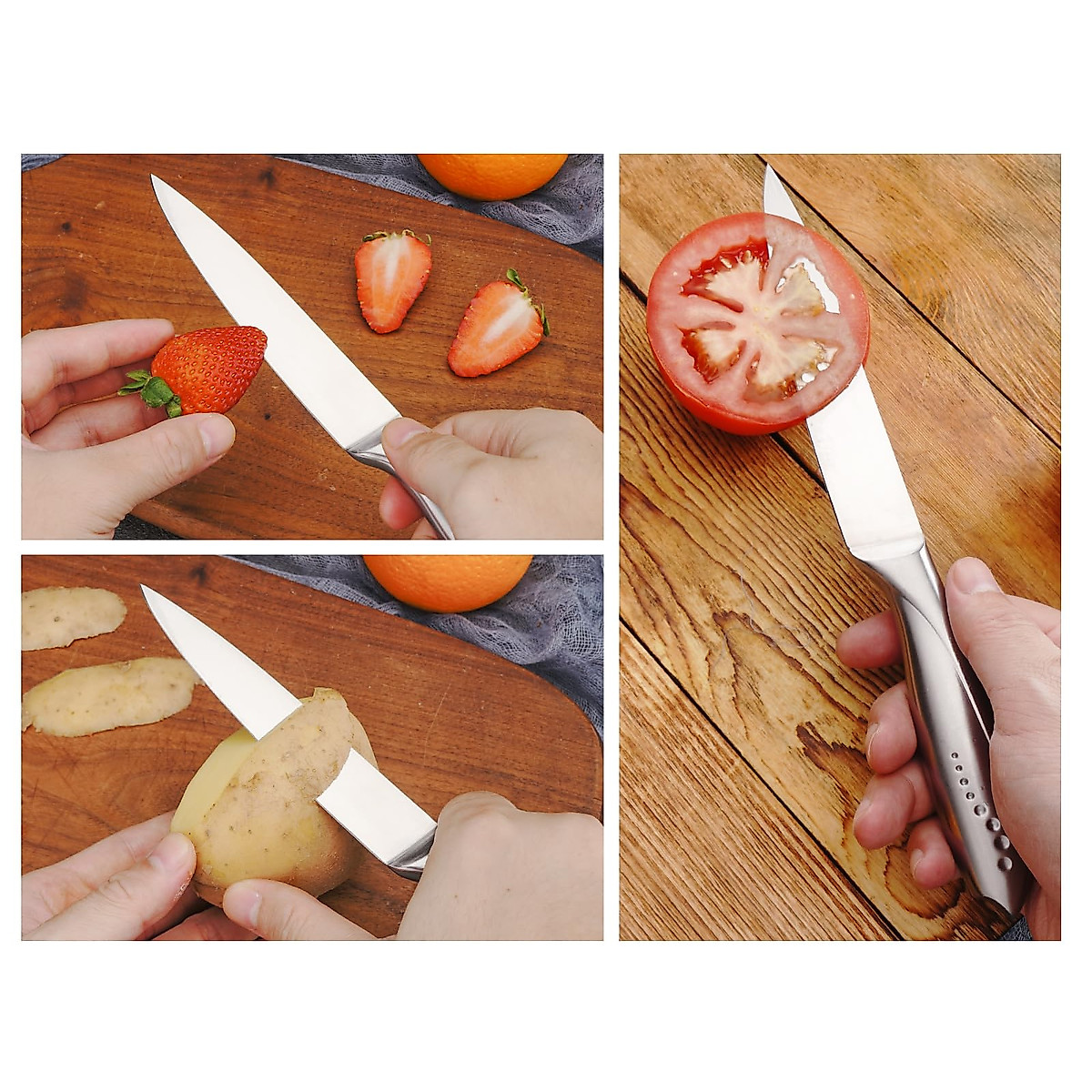 Hollory 5 Inch Kitchen Utility Knife, German High Carbon Stainless Steel Blade and Full Tang Handle, Fruit and Vegetable Cutting Chopping Carving Knives-Silver