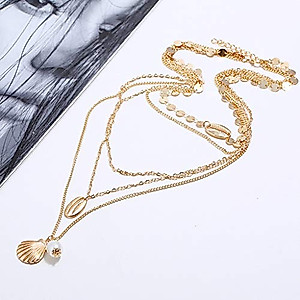 Women Vintage Originality Beach Clam Peal Necklace Initial M