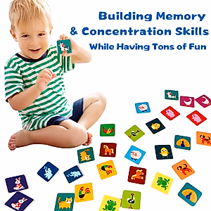 Atoylink Matching Memory Game for Kids 3 and Up - 30pcs Cute Animal Wooden Memory Card Matching Games Camp Concentration Memory Games for Toddler Boys and Girls