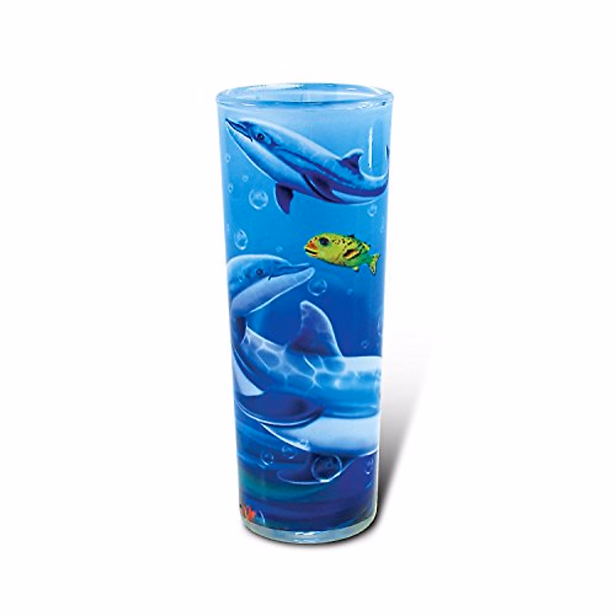 Puzzled Dolphin Full Print Shooter Shot Glass 1.84 Oz Quality Glassware for Bar Collection Novelty Liquor/Spirits Drinking Glass - Marine Life Underwater Animal Nautical Theme