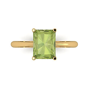Clara Pucci 2.5ct Radiant Cut Solitaire Natural Peridot Engagement Wedding Bridal Promise Anniversary Ring 18K Yellow Gold Size 3.5