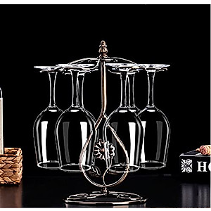 Hongiuia Wine Glass Holder - Freestanding Tabletop Metal Art - 6 Cup Storage Rack for Kitchen Bar Decor Easy Access and Storage for Wine Glasses - Bronze