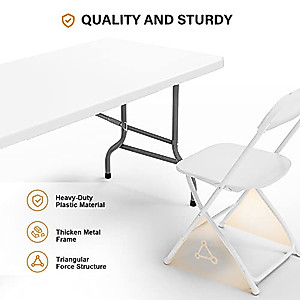 VINGLI 6 FT Plastic Folding Table Set with 6 White Folding Chairs for Picnic, Event, Training, Outdoor Activities, at Home and Commercial Use