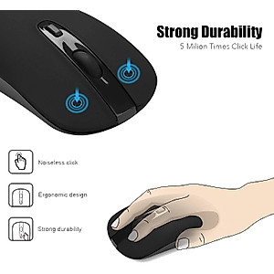 cimetech Wireless Computer Mouse, 2.4G Slim Cordless Mouse Less Noise for Laptop Ergonomic Optical with Nano Receiver USB Mouse for Laptop, Deskbtop, Mac (BAT Black)