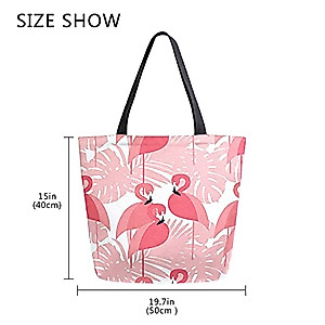 Women Top Bag Handle Handbags Shoulder Bag Flamingo Tote Washed Canvas Purses Bag(9ut0a)