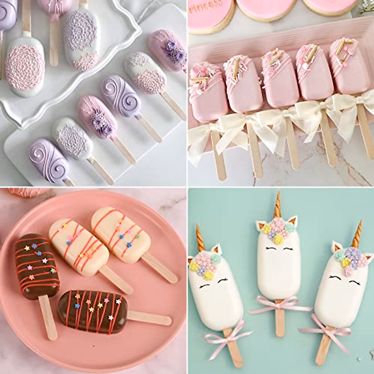 WMKGG Popsicle Silicone Molds Set, 2 PCS Ice Cream Molds with 50 Wooden Sticks for Cake Pop, Ice Pop, Cakesicles, (Standard Size/White)