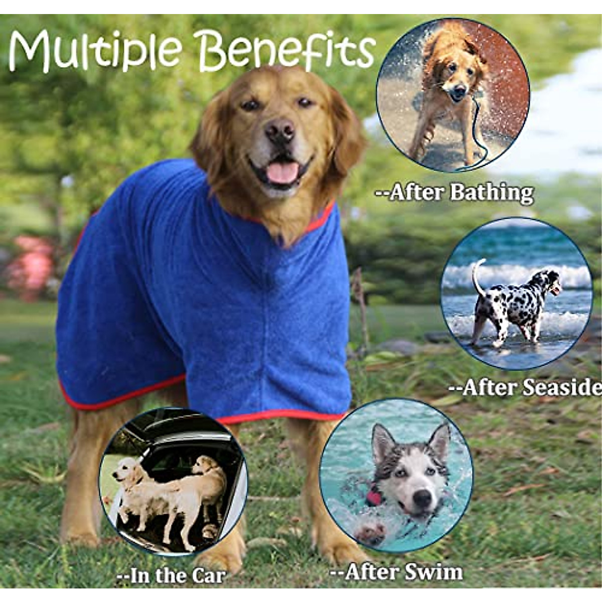 HhiMyOct Dog Drying Coat - Fast Drying Dog Towel Robe - Microfiber Dog Drying Bag Super Absorbent Pet Bathrobe, Adjustable Collar & Belly Strap Fast Drying Coat Pet Dog Cat Bath Robe Towel