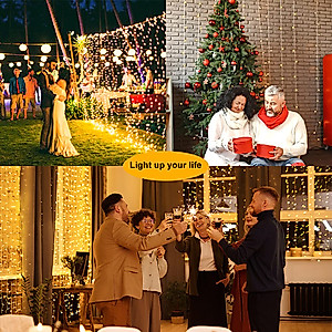 Upgraded Solar Curtain Lights Outdoor Garden Fairy String Lights 300 LED 8 Modes Remote Control Waterproof Solar Waterfall Lights for Gazebo Patio Party Festival Wedding Christmas Decorations(Warm)