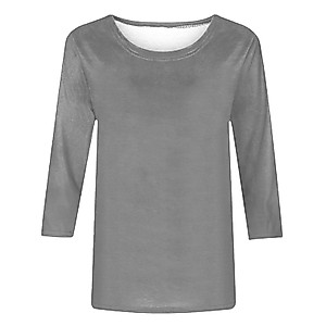 Womens Summer Tops Women 3/4 Length Sleeve Comfy Tops Blouse Simple Solid Color Shirts Blouses Trendy Loose Fit Casual Tshirts Gray M
