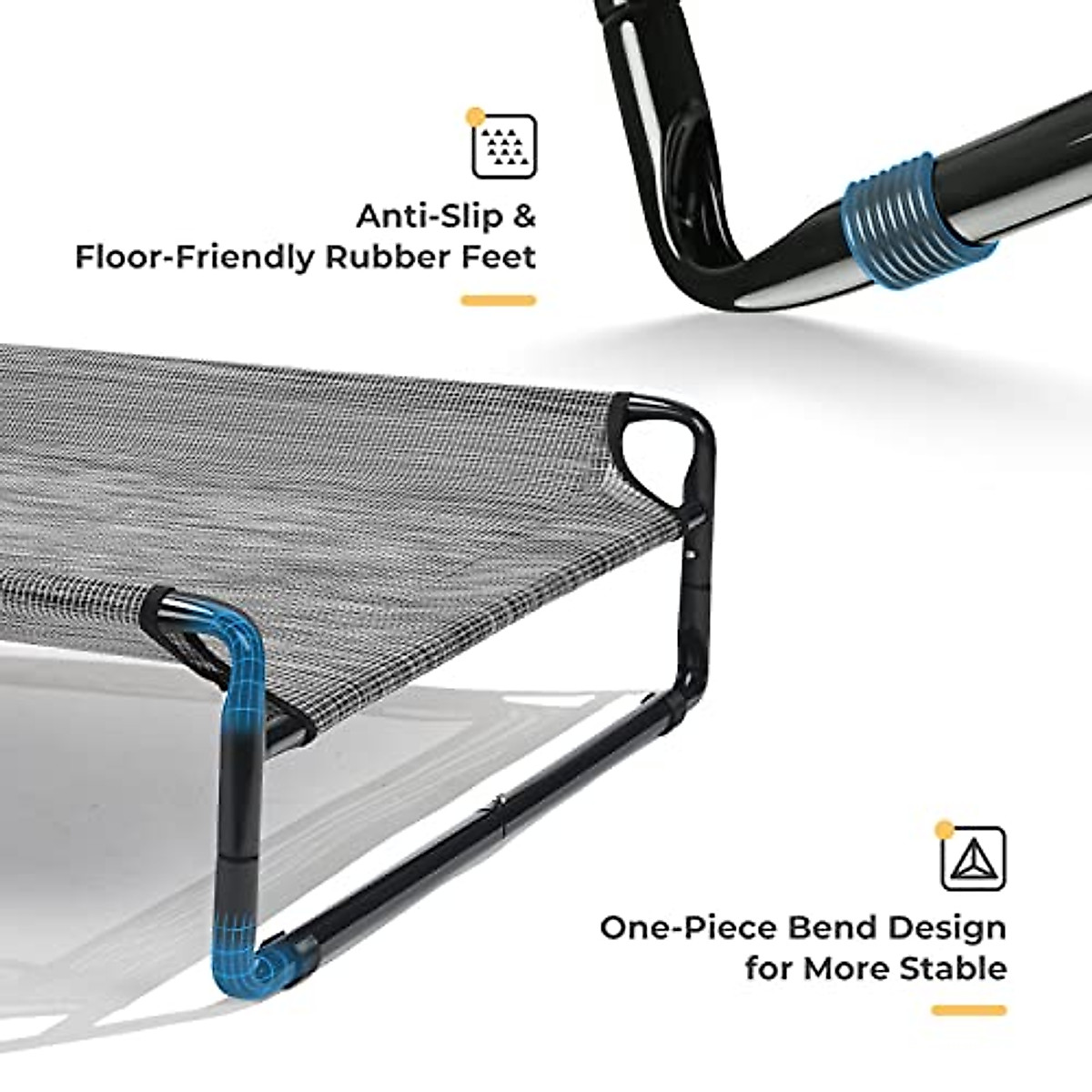 Veehoo Original Cooling Elevated Dog Bed, Outdoor Raised Dog Cots Bed for Large Dogs, Chew Proof Standing Pet Bed with Washable Breathable Mesh, No-Slip Feet for Indoor Outdoor, Large, Black Silver