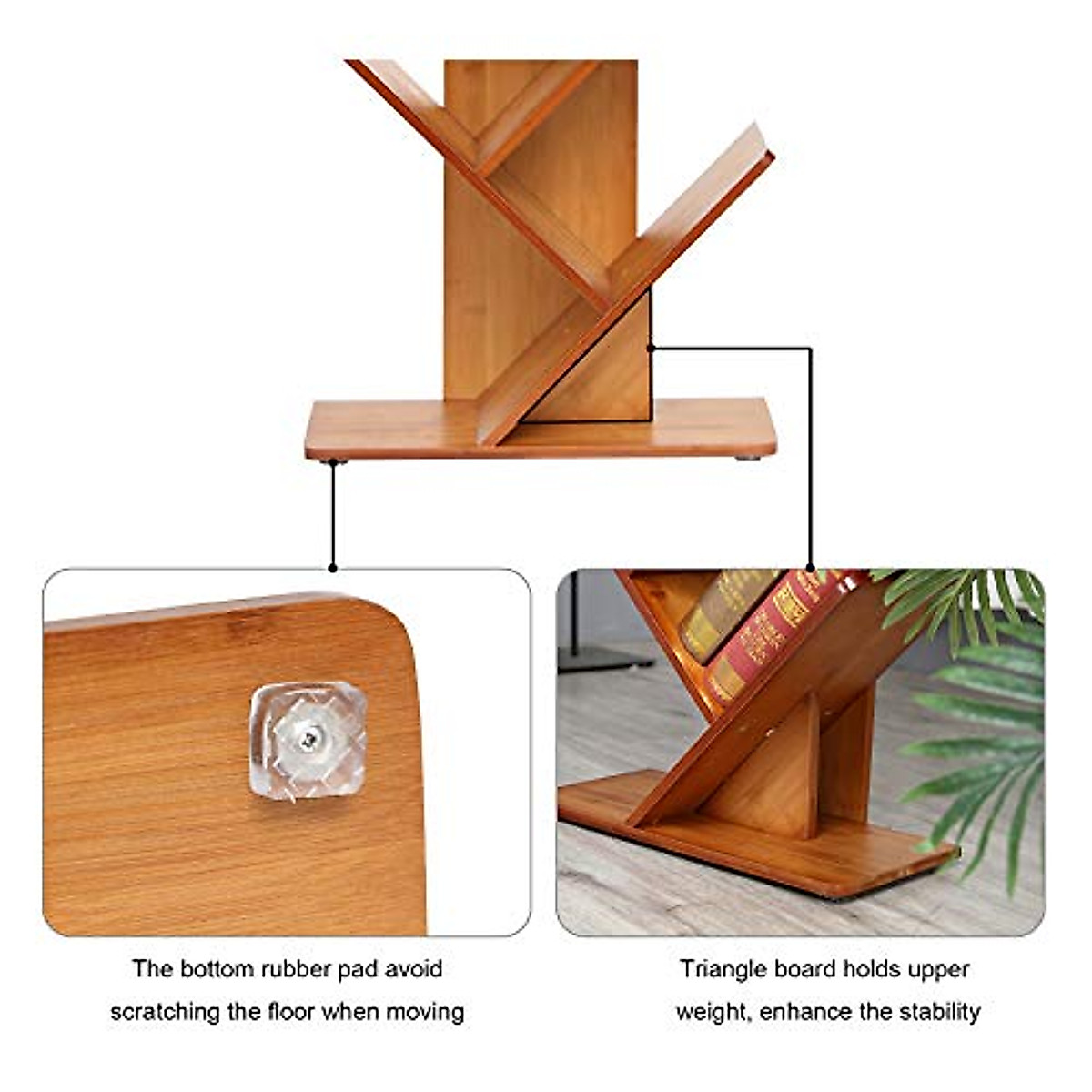 C&AHOME 9-Shelf Tree Bookshelf, Bamboo Bookcase, Book Rack, Storage Shelf Rack in Living Room, Free-Standing Books Holder Organizer, Space Saver for Home, Office Oak Red