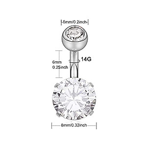 Gnoliew 14G 6mm 1/4 Inch Short Belly Button Rings 316L Surgical Steel Navel Rings 3PCS (A,Steel)