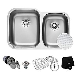 KRAUS Outlast MicroShield Scratch-Resist Stainless Steel Undermount 60/40 Double Bowl Sink, 32" 16 Gauge, Premier Series KBU24E