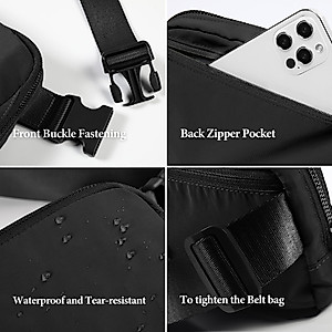 ODODOS Double Zip Mini Belt Bag with Adjustable Strap Unisex Crossbody Fanny Pack Small Waist Pouch for Outdoor Workout Running Hiking Traveling, Black