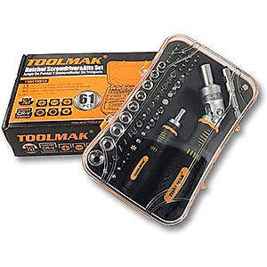 Ratcheting Screwdriver Set TOOLMAK 61pcs Socket Set & Screwdriver Bit Set with Rotatable Ratchet Handles ＆ Storage Case, Household Repair Tool Kits for Bike