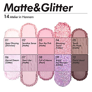 CLIO Pro Eye Shadow Palette, Matte, Shimmer, Glitter, Pearls, Highly Pigments, Long-Wearing (014 ATELIER IN HANNAM)