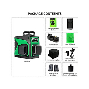 WOKELINE 3D Laser Level Self Leveling Green Beam 3x360° 12 Lines Leveling and Alignment Laser Tool for Construction and Picture Hanging,130 Ft Indoor Range High-Accuracy 1/16 in