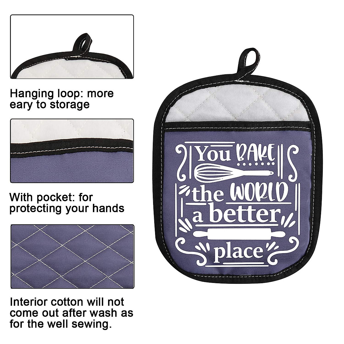 Baker Gift Baking Oven Pads Pot Holder with Pocket You Bake The World A Better Place (Bake The World A Better Place)