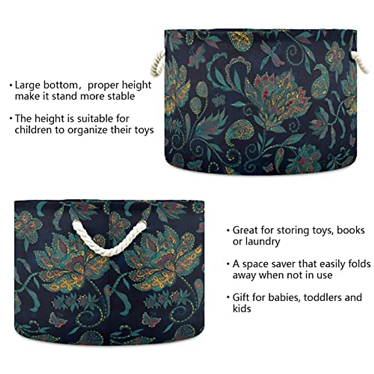 ALAZA Paisley Watercolor Floral Ethnic Pattern Storage Basket Gift Baskets Large Collapsible Laundry Hamper with Handle, 20x20x14 in