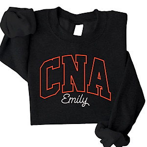 NAZENTI Personalized nurse sweatshirt, cna nurse crewneck sweatshirt, nurse sweatshirts er nurse sweatshirt,embroirded sweatshirts,cna nurse gifts