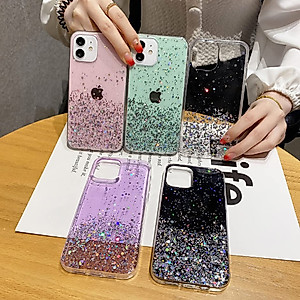 for Oppo Reno 6 Pro 5G Case Silicone，Clear Oppo Reno 6 Pro 5G (Snapdragon) Phone Case Speck, Ultra Slim 0.3mm Soft Shockproof Protective Glitter Cute Phone Cover for Women Green (Black)