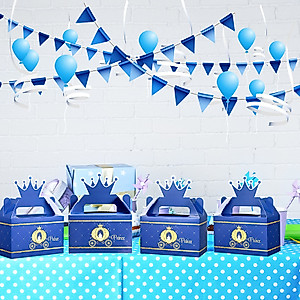 12 Pieces Little Prince Party Box Prince Crown Treat Box Blue and Gold Prince Party Candy Goodies Box Prince Theme Party Supplies for Baby Shower Boy Birthday Party Decorations, 5.95 x 3 x 7.5 Inches
