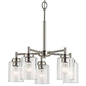 Kichler Winslow 19.75" Chandelier in Brushed Nickel, 5-Light Chandelier for Dining Room, Living Room, or Bedroom, Clear Seeded Glass, (19.75" W x 16" H), 44030NI