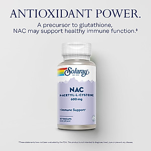 SOLARAY NAC Supplement - N Acetyl Cysteine 600 mg - Precursor to Glutathione Supplement - Immune Support Supplement - Lab Verified, 60-Day Guarantee - 60 Servings, 60 VegCaps