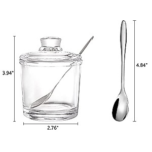 ZEAYEA Set of 2 Clear Glass Sugar Bowl, 6 Ounce Seasoning Box Condiment Pots with Spoon and Lid, Sugar Spice Salt Canister for Home Kitchen, Coffee Bar, Restaurant