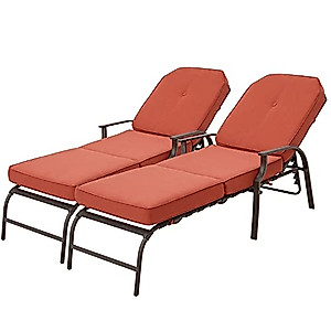AECOJOY Lounge Chair, Outdoor Chaise Lounge with 5-Position Adjustable Backrest, Pool Chairs for Patio, Porch and Pool, Orange