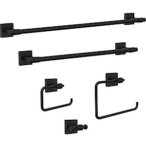 Franklin Brass MAX24-FB Maxted 24" Towel Bar in Matte Black & MAX35-FB Maxted Wall Mounted Multi-Purpose Hook in Matte Black