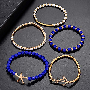 LUX ACCESSORIES Navy Nautical Starfish Anchor Arm Candy Set (5pc)