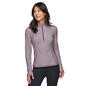 Avalanche Women's Long Sleeve Lightweight Partial 1/4 Zip Running Top Stripe Berry L