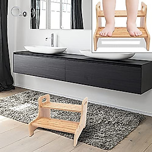 Bed Steps,Bamboo Two-Story Stairs,Portable Step Stool,Potty Training with Non-Slip Foot Pads and Handles for Kitchen and Bedroom