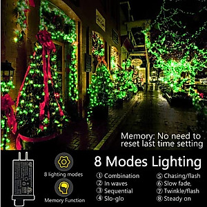 Outdoor Christmas 500LEDs String Lights,197FT Christmas Fairy Light with 8 Lighting Modes & Timer Waterproof for Home Garden Yard Xmas Wedding Party Holidays Festival Decoration-Green