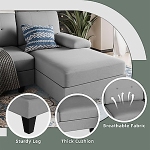 Shintenchi Sectional Couches for Living Room, U Shaped Sofa Couch with Double Chaise, 4-Seat Living Room Furniture Sets with Soft Cushion & Linen Fabric, Light Grey