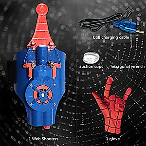 SUIZU Web Shooters, Spider Silk Launcher for Kids - USB Charging, Rope Launcher - Can Grab Small Objects, Super Hero Launcher Gloves Wrist Toy Cosplay Launcher Bracers Accessories (Red)