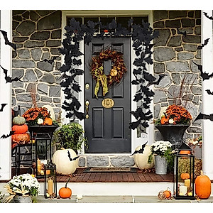 RECUTMS Black Leaf Garland 2PCS 5.7 FT Halloween Garland Fall Leaf Garland Artificial Hanging Black Maple Autumn Vine Leaf Fall Decor Black Maple Garland Black Leaf Halloween Home Decor