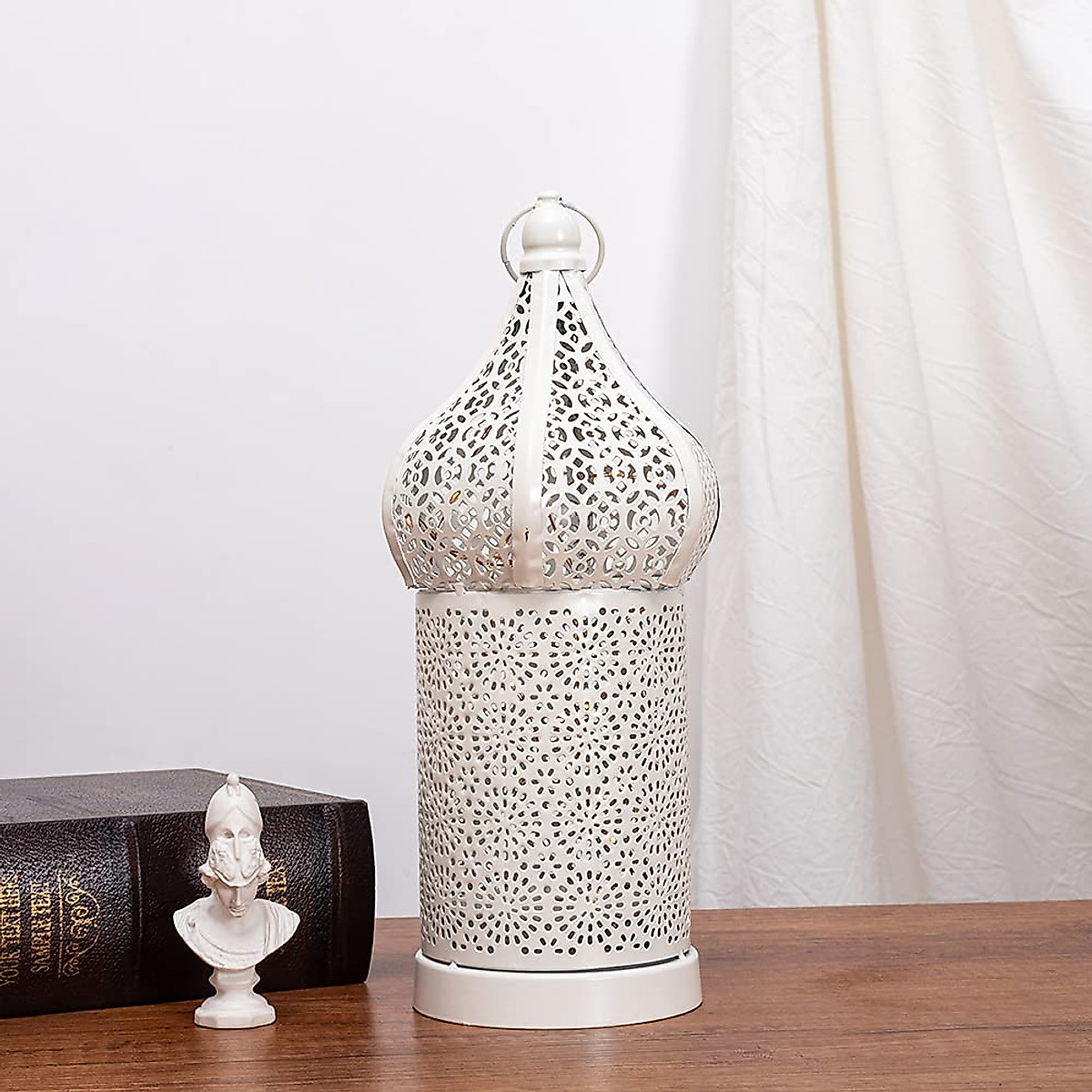 Paluopo Battery Powered Lamp White Cordless Outside Lights Garden Patio Outdoor Apartment Lanterns Decor,Hanging Lights Boho Moroccan Lantern Decor for Bedroom Tabletop (S-White-1Pcs)