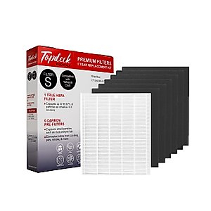 Topdeck ESSENTIALS C545 True HEPA Replacement Filter S, Compatible with Winix C545 Air Purifier, Replaces Winix S Filter 1712-0096-00. H13 Grade True HEPA Filter + 6 Activated Carbon Filters (1 + 6)