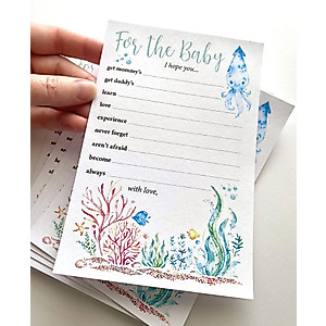 Baby Shower Advice Sea Animals (40 Pack) Guest Wishes for Baby, Boy Girl Gender Neutral, Ocean Life Theme Wisdom Prediction Keepsake Notepaper (4x6 Soft Cotton Stationery Prints)