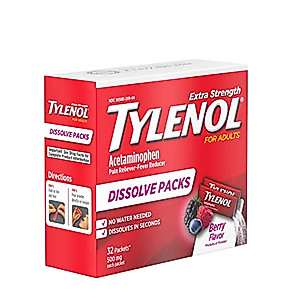 Tylenol Extra Strength Dissolve Packs with Acetaminophen for Pain & Fever, Berry, 32 Count (Pack of 1)