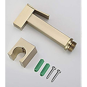 HOMCBEC Brushed Gold Brass Square Toilet Handheld Bidet Shower Spray Wall Bracket Hose,Baby Diaper Cloth Washer, Hand Held Sprayer Shattaf Toilet Attachment Set (Bidet Sprayer+Holder+Hose)