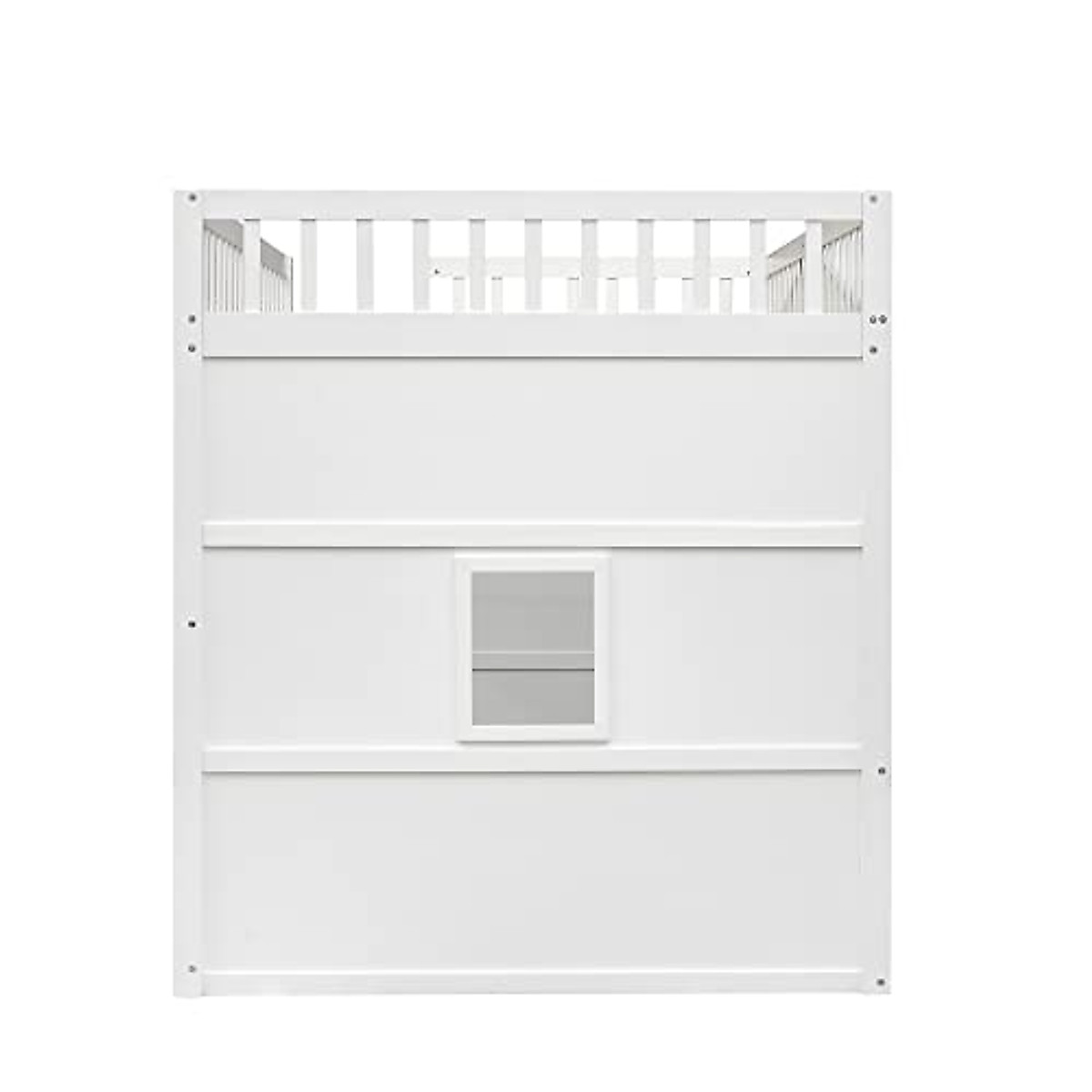 BOVZA Full Size Wood House Loft Bed with Ladder, Kids Playhouse Bed with Window for Girls Boys, White+Gray