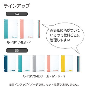 Kokuyo Campus Refillable Notebook, B5 2x2 Slim Ring Binder Notebook with Customizable Title Page, 40 Sheets Capacity. Suitable for 26 Holes Loose Leaf Paper, Yellow (RU-NP704Y)